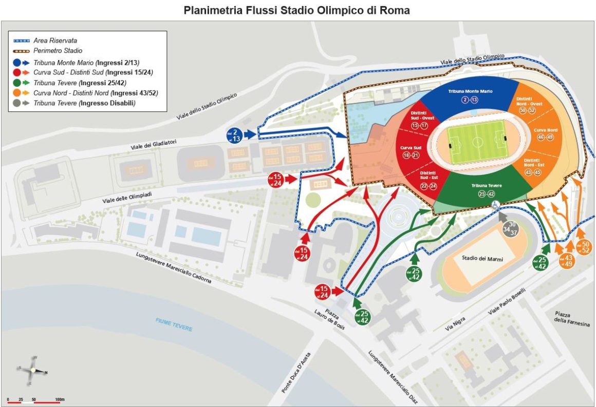 Roma, mappa dello Stadio Olimpico | info utili, settori e accessi
