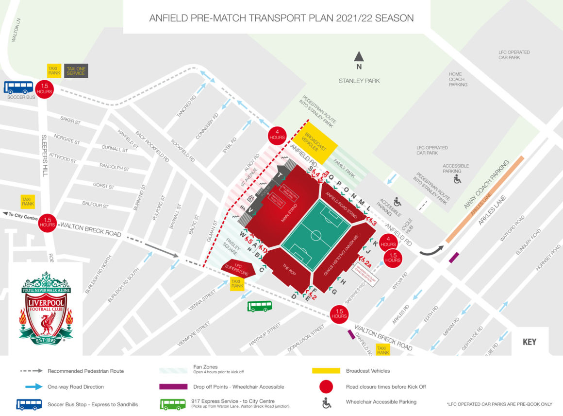 Liverpool, mappa dello stadio Anfield | info, settori e accessi