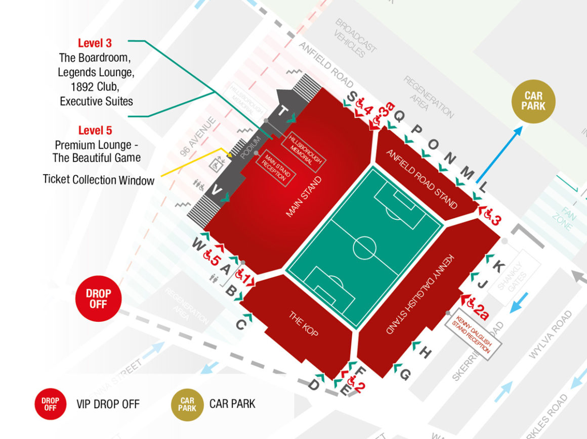 Liverpool, mappa dello stadio Anfield | info, settori e accessi