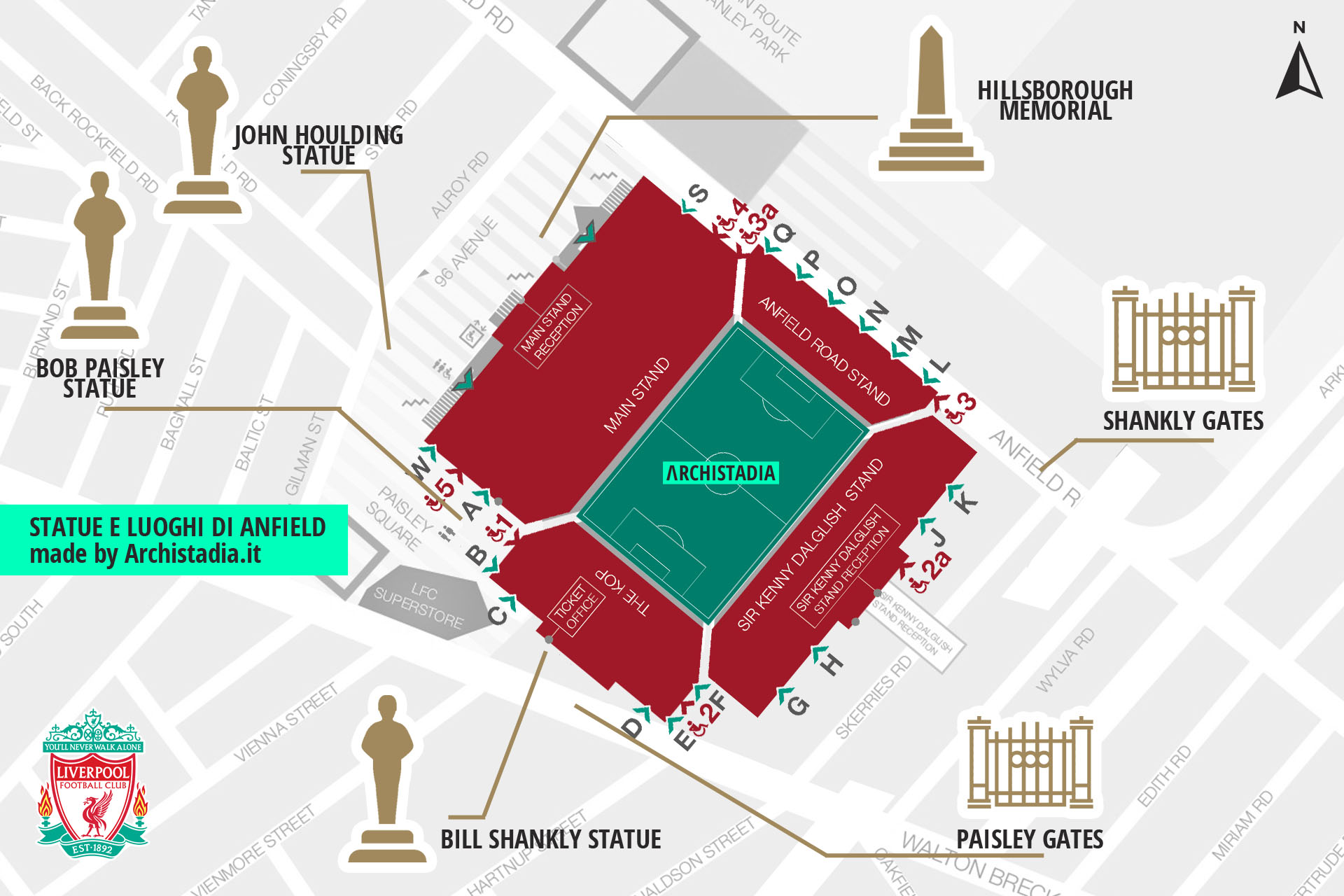 Le statue e i luoghi di Anfield