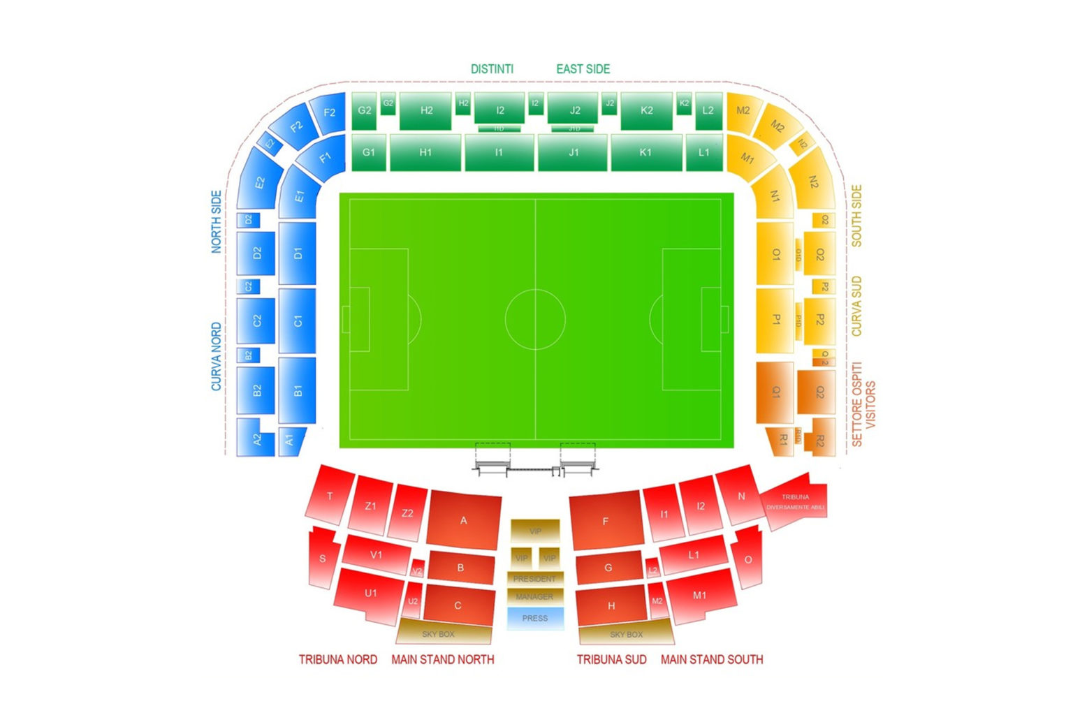 Udine, mappa dello stadio Dacia Arena | settori e accessi
