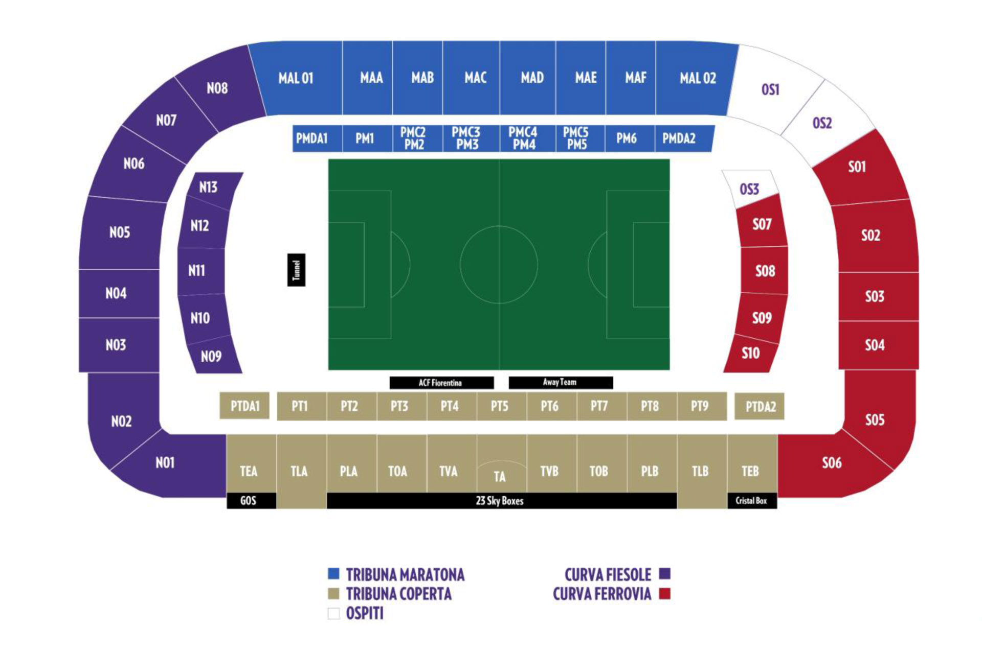 Firenze, mappa dello stadio Franchi | settori e accessi