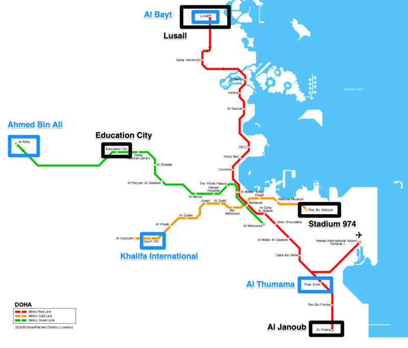 Una mappa degli stadi di Qatar 2022